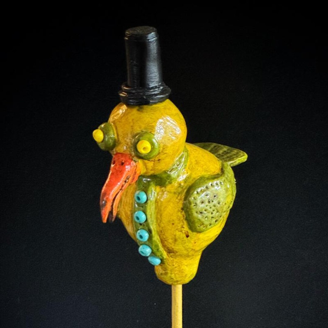 Whimsical Silly Colorful Bird Art, One of a Kind Quirky Clay Bird ...