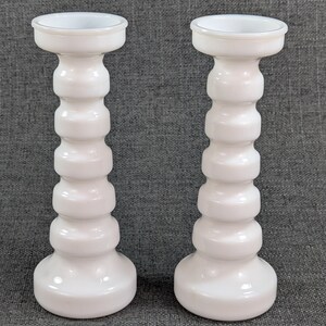 MCM Anchor Hocking Milk Glass Spindle Candle Holders, Set of 2, 1950 ...
