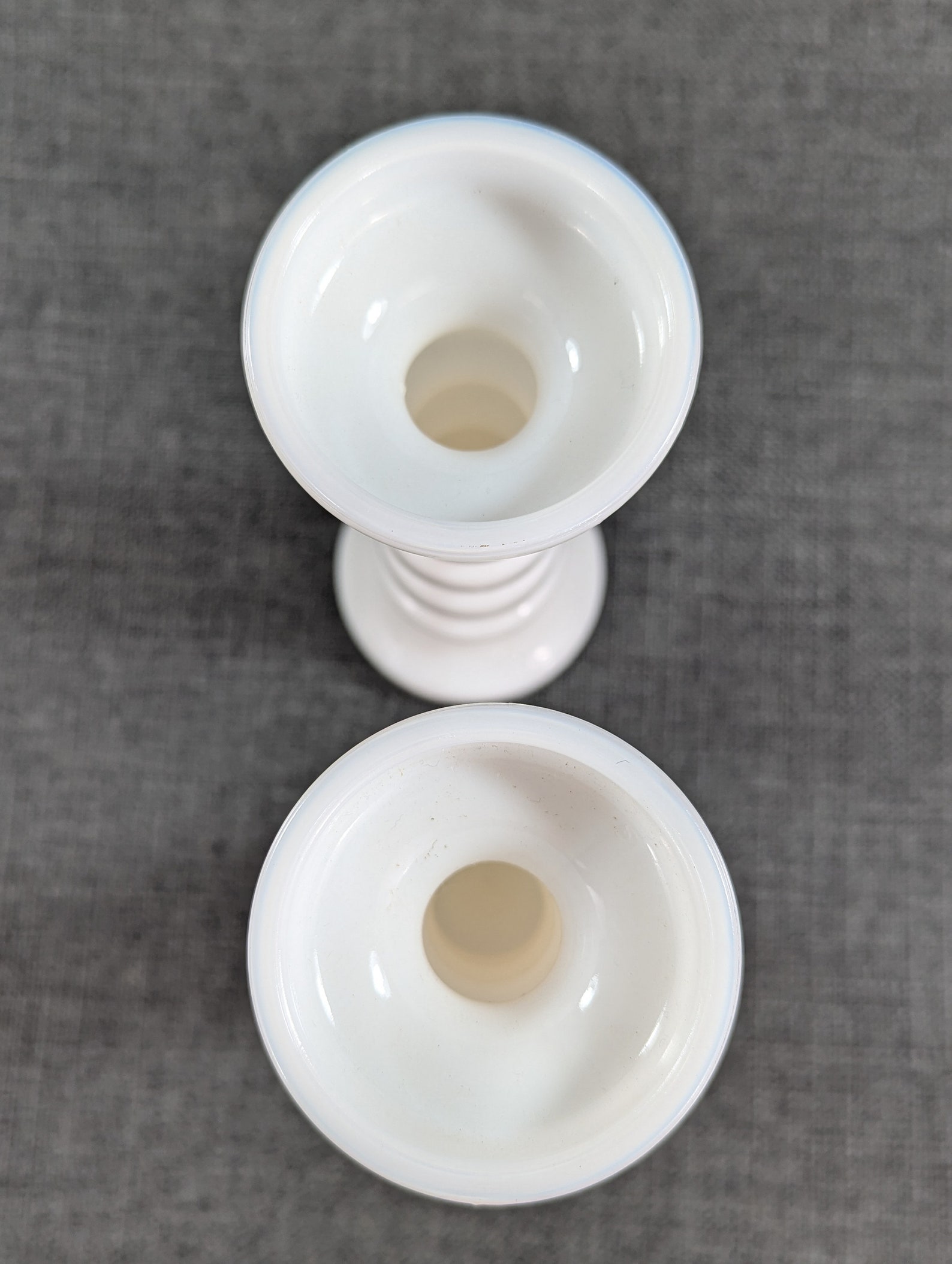 MCM Anchor Hocking Milk Glass Spindle Candle Holders, Set of 2, 1950 ...