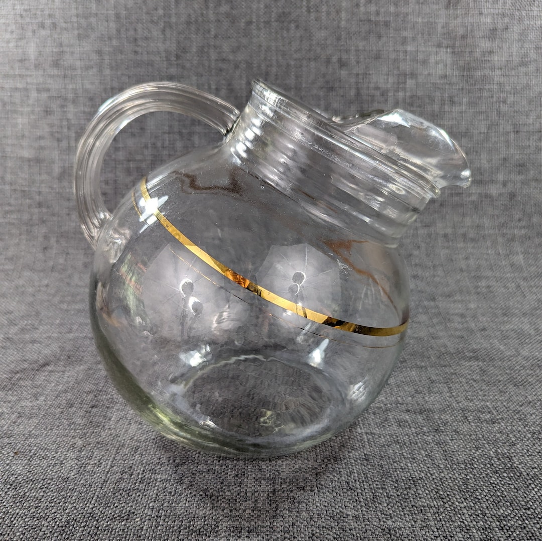 Mid-century Modern Anchor Hocking Gold Trim Tilt Ball Pitcher - Etsy