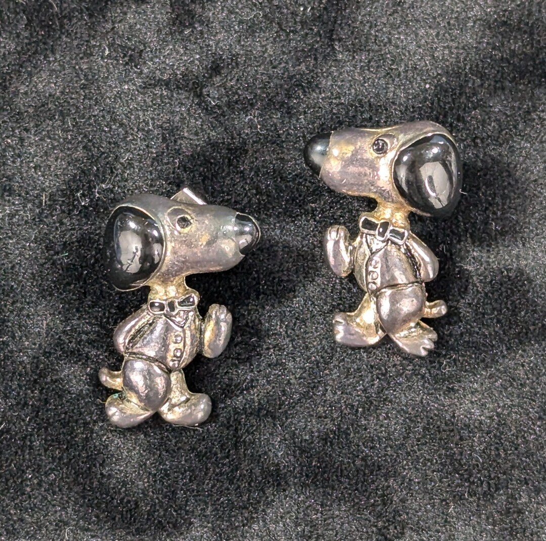 Vintage Snoopy, Peanuts, Black Tie, Bow-tie and Tails, Black and Silver ...