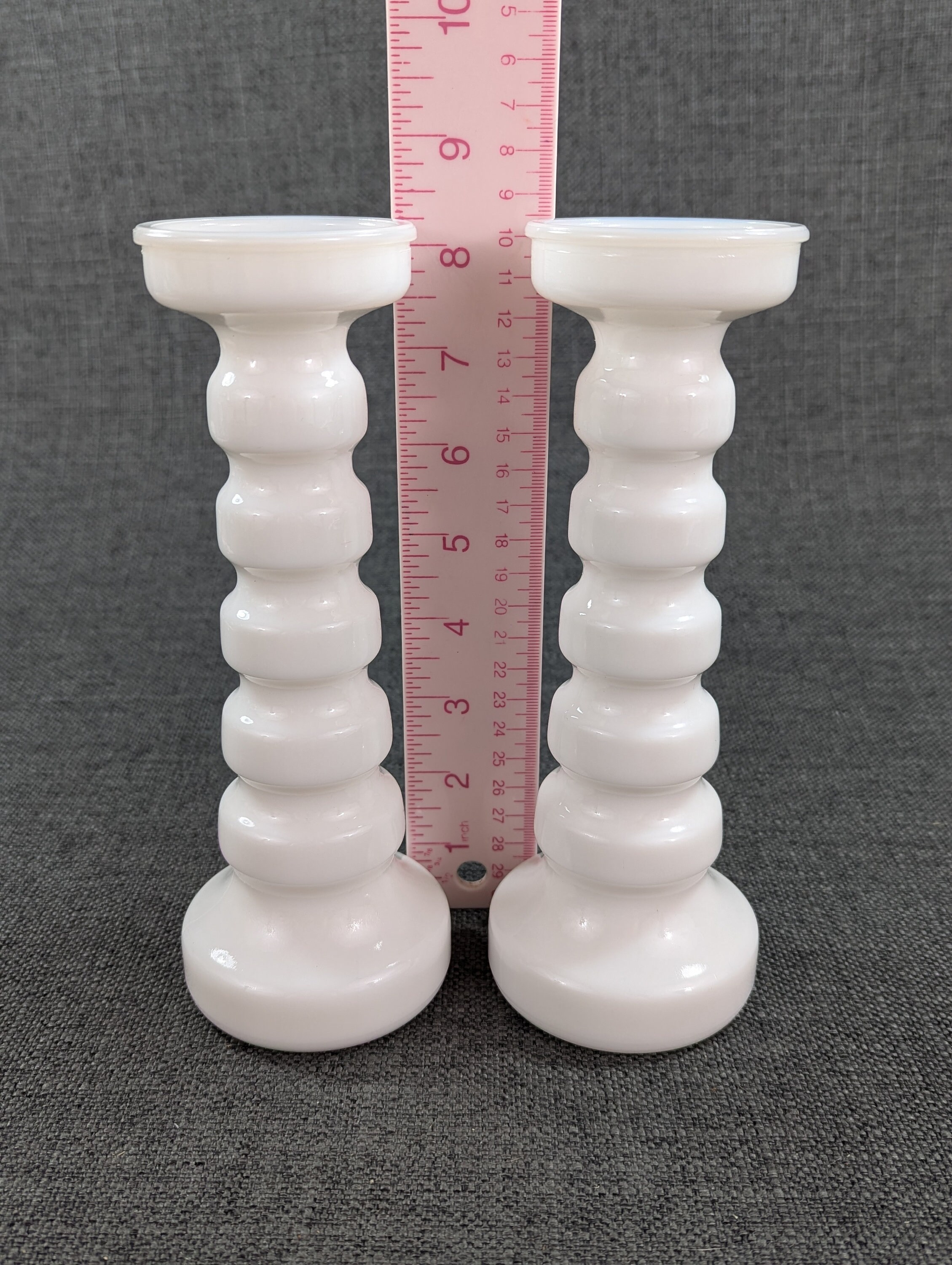 MCM Anchor Hocking Milk Glass Spindle Candle Holders, Set of 2, 1950 ...