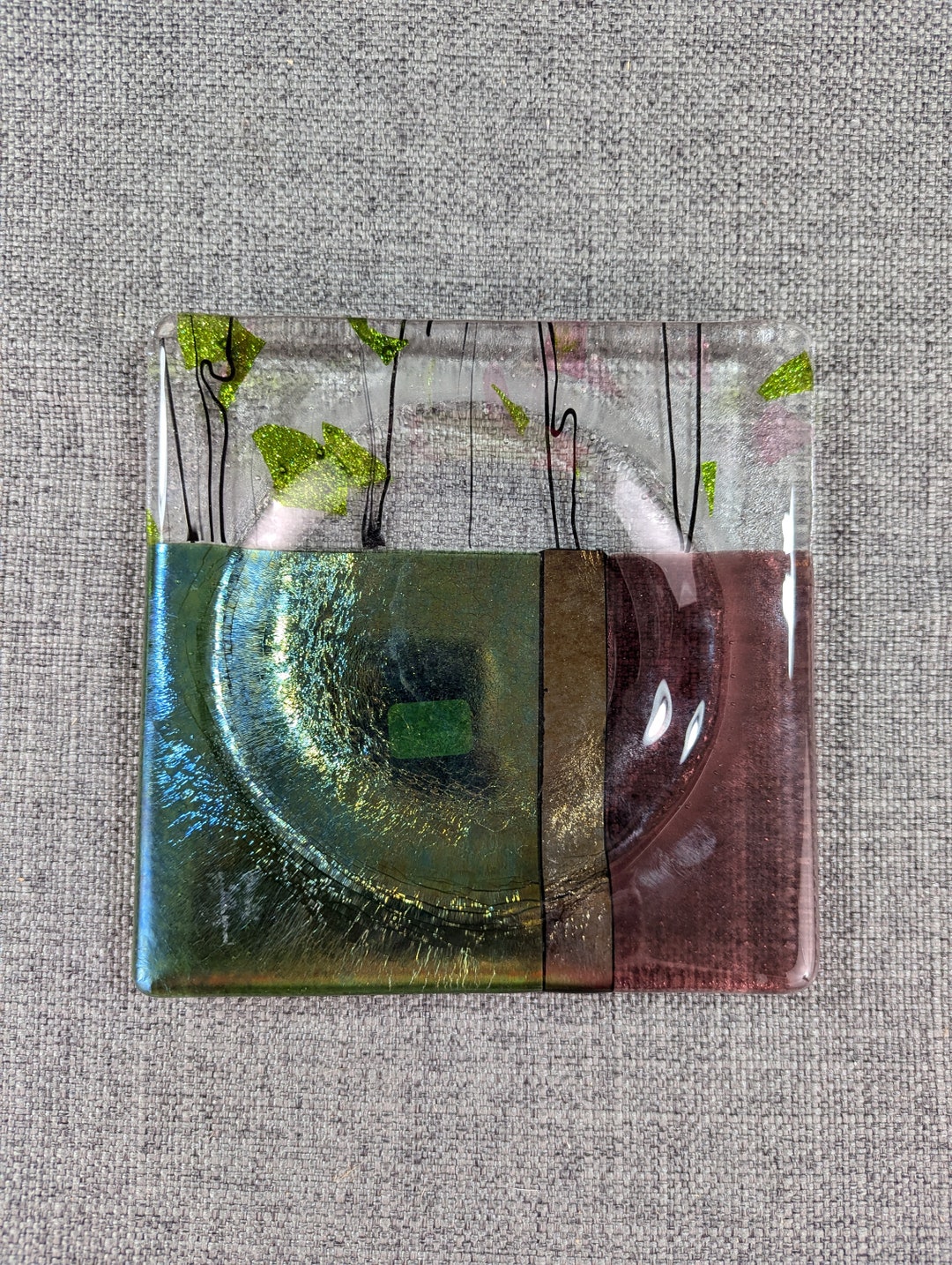 Vintage Signed Art Glass Square Wine Bottle Holder or Large Candle ...