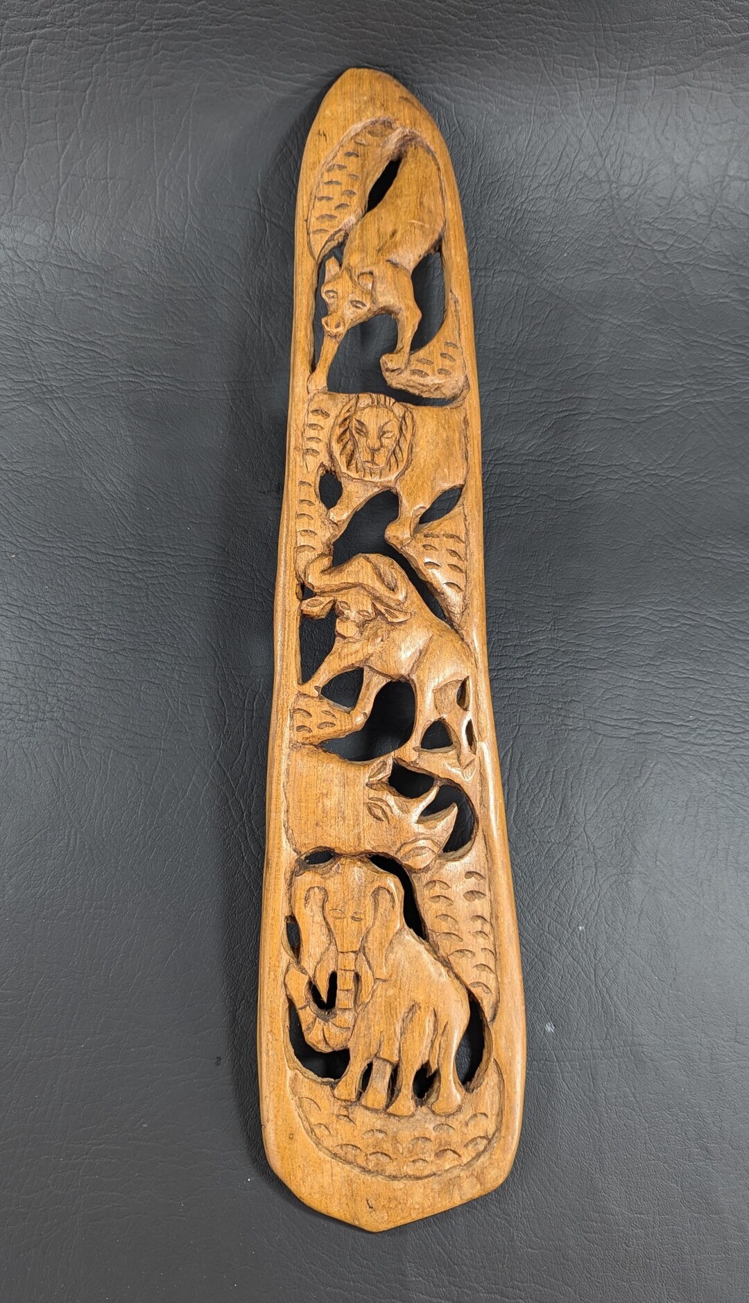 Vintage MCM Style African Wood Carved Animals Tall & Narrow Wall ...