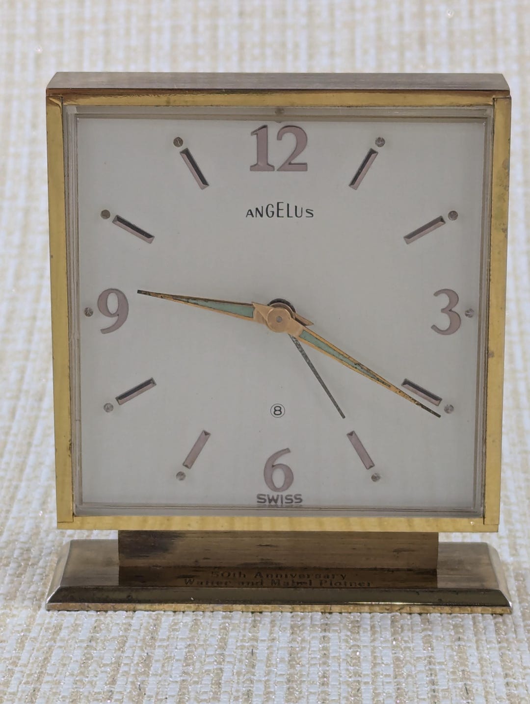 Vintage Angelus 1085 8114 Swiss 8 Day Wind-up Desk Clock & Alarm, Runs ...