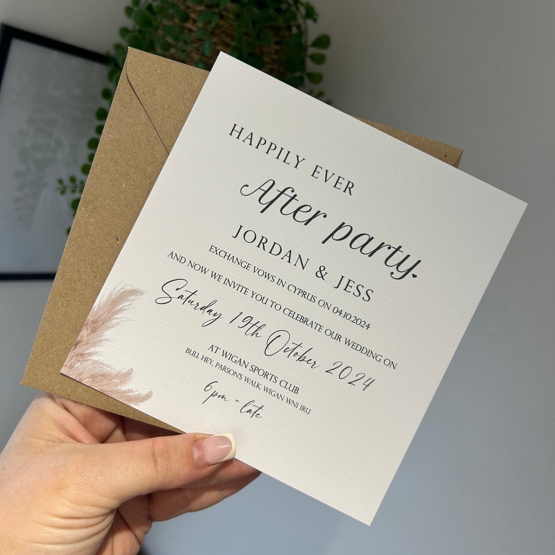 Wedding After Party Evening Invitations Pampas | With Brown Craft ...