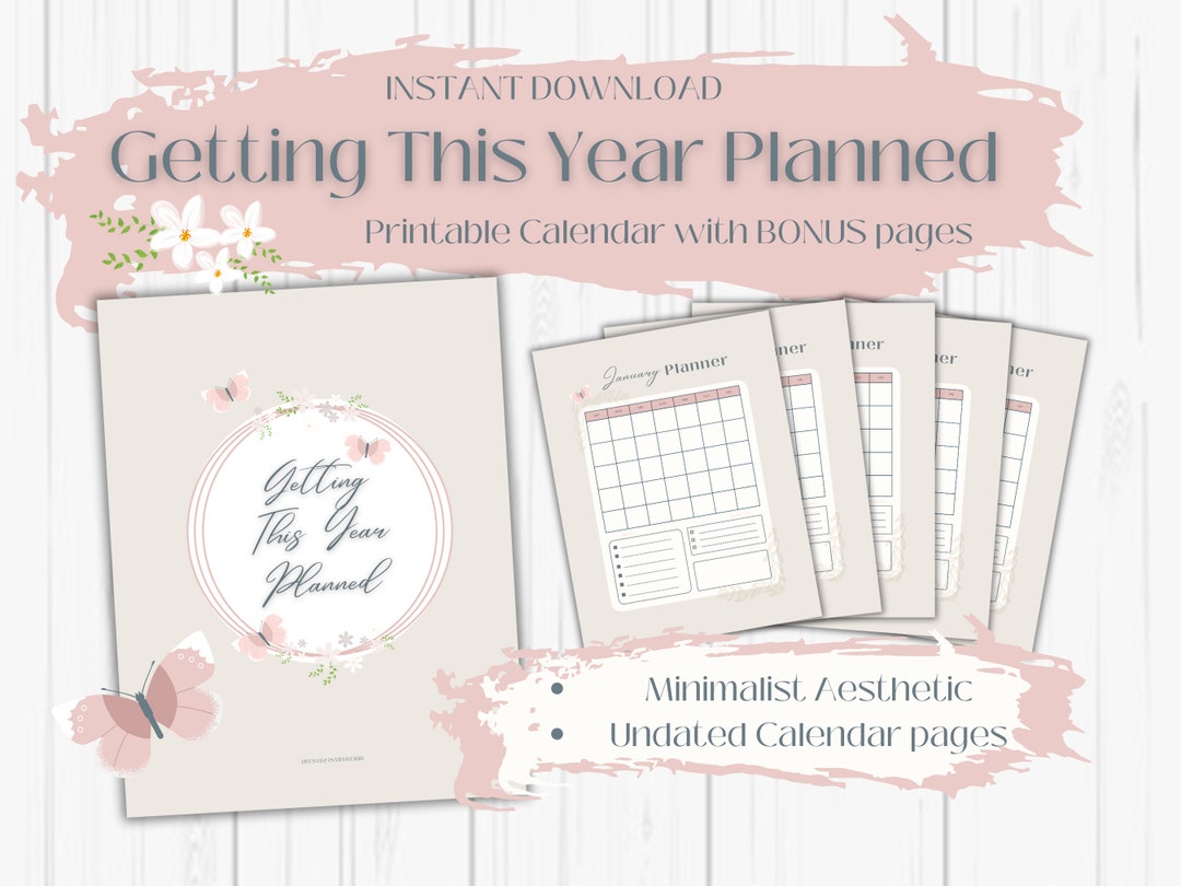 Undated Printed Monthly Calendar, Personal Planner, Download, 2024 ...