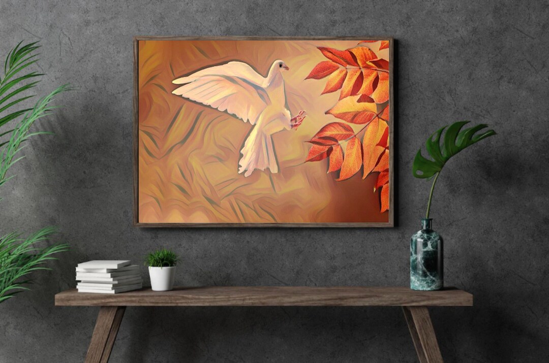 Dove Wall Art Print Illustration Printable Canvas Painting Downloadable ...