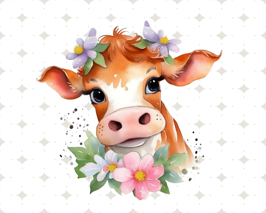 Cute Cow and Flowers PNG Clipart Sublimation Design Transparent ...