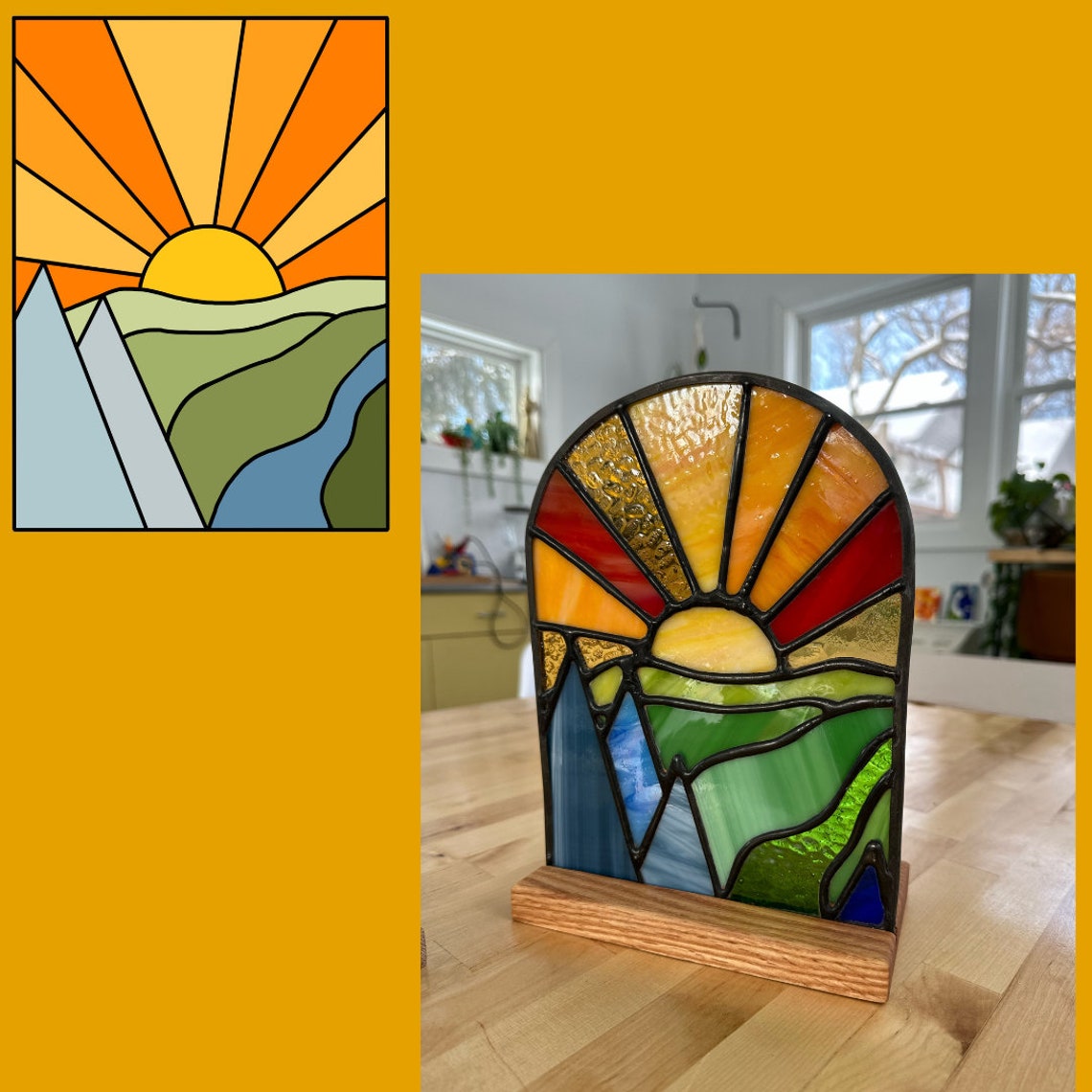 Stained Glass Digital Download Sunrise Rectangle Pattern Beginners - Etsy