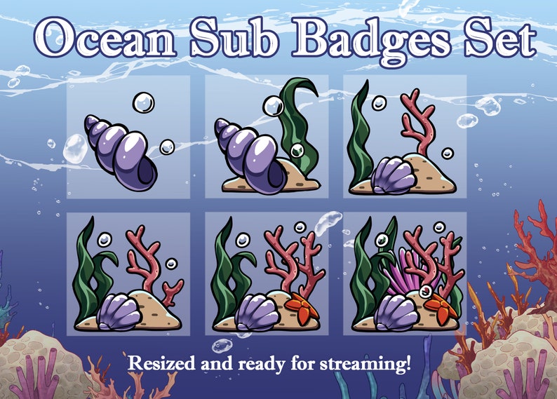 Ocean Sea Shell Coral Twitch Sub Badges Emotes - Etsy