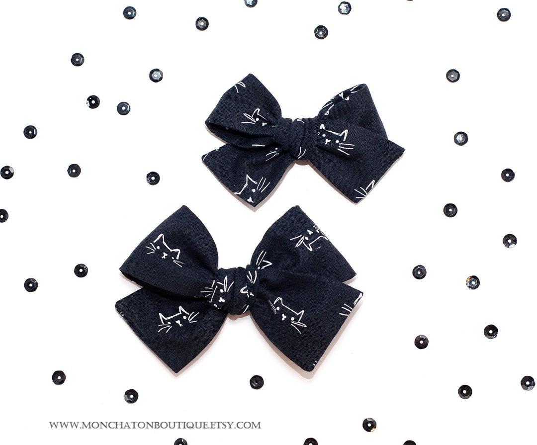 Black Cat Hair Bow, Kitten Hair Bows, Black Pigtail Bows, Kitten Baby ...
