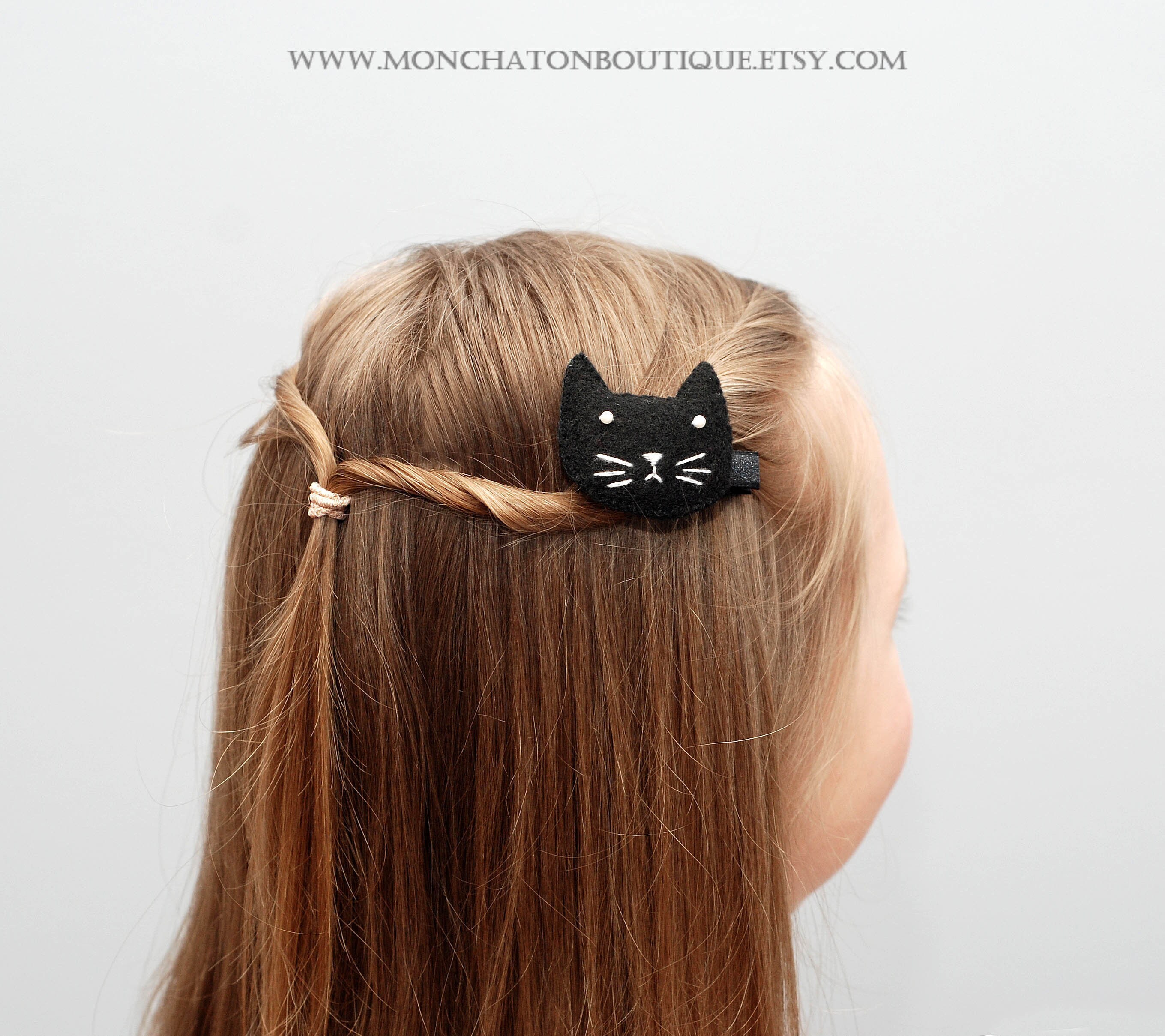 Black Cat Hair Clip Black Felt Hair Clip Black Cat Face Hair | Etsy
