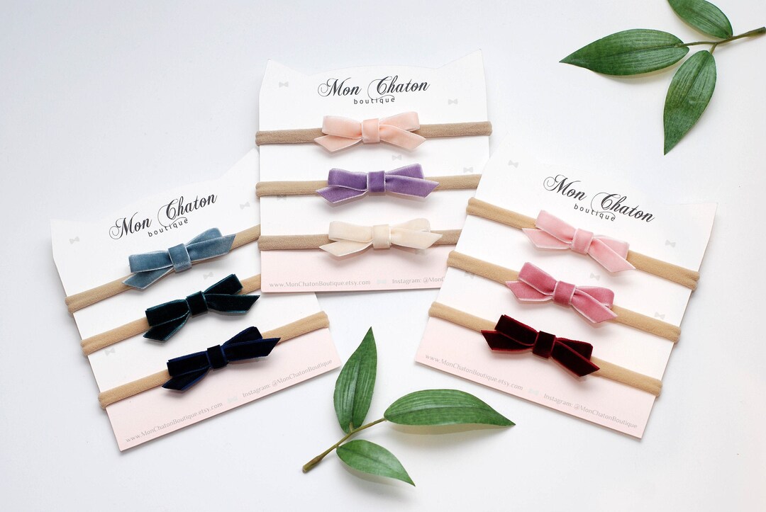 Velvet Hair Bow Headband Set, Mini Velvet Bow Headbands, Set of Mini ...