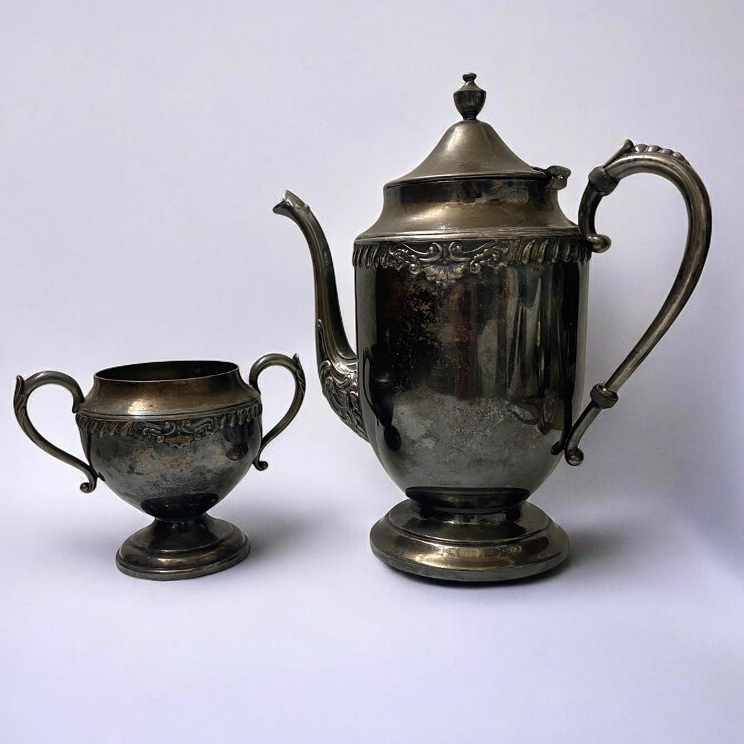 Vintage Antique Silver Plated on Copper Tea Set - Etsy