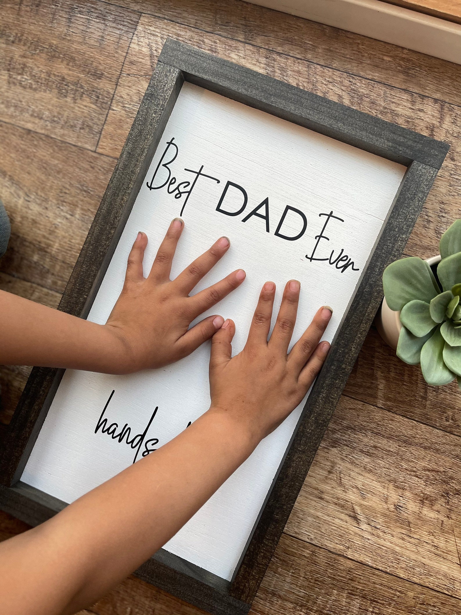 Best Dad Ever Hands Down Sign Kids Hand Print DIY Rustic - Etsy