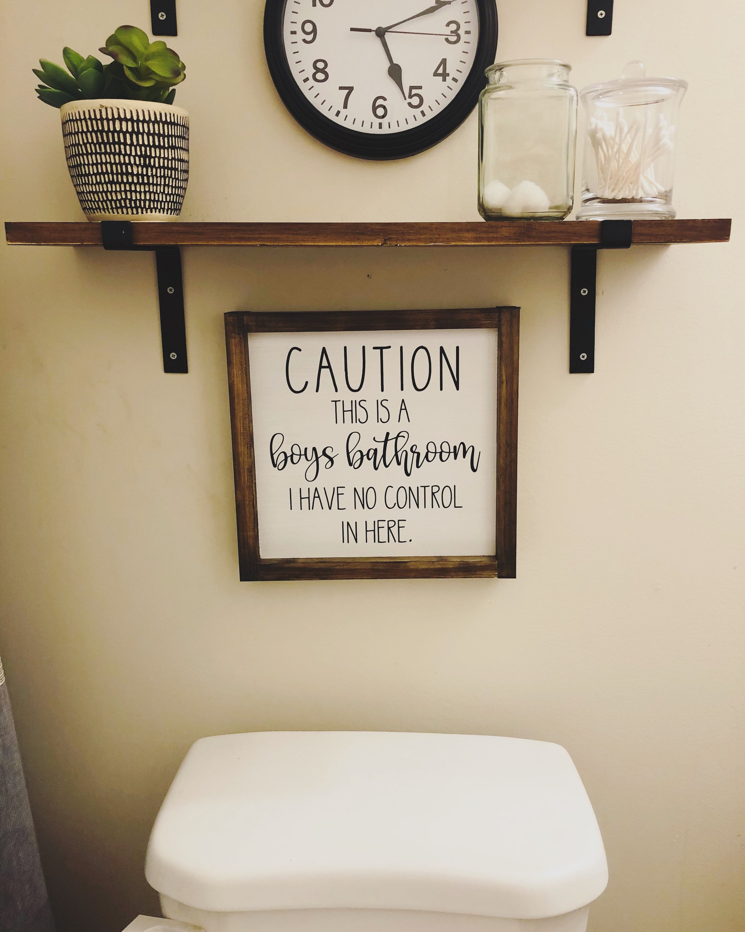 Caution This is A Boys Bathroom I Have No Control in Here Framed Wood Sign Decor Farmhouse Rustic Etsy