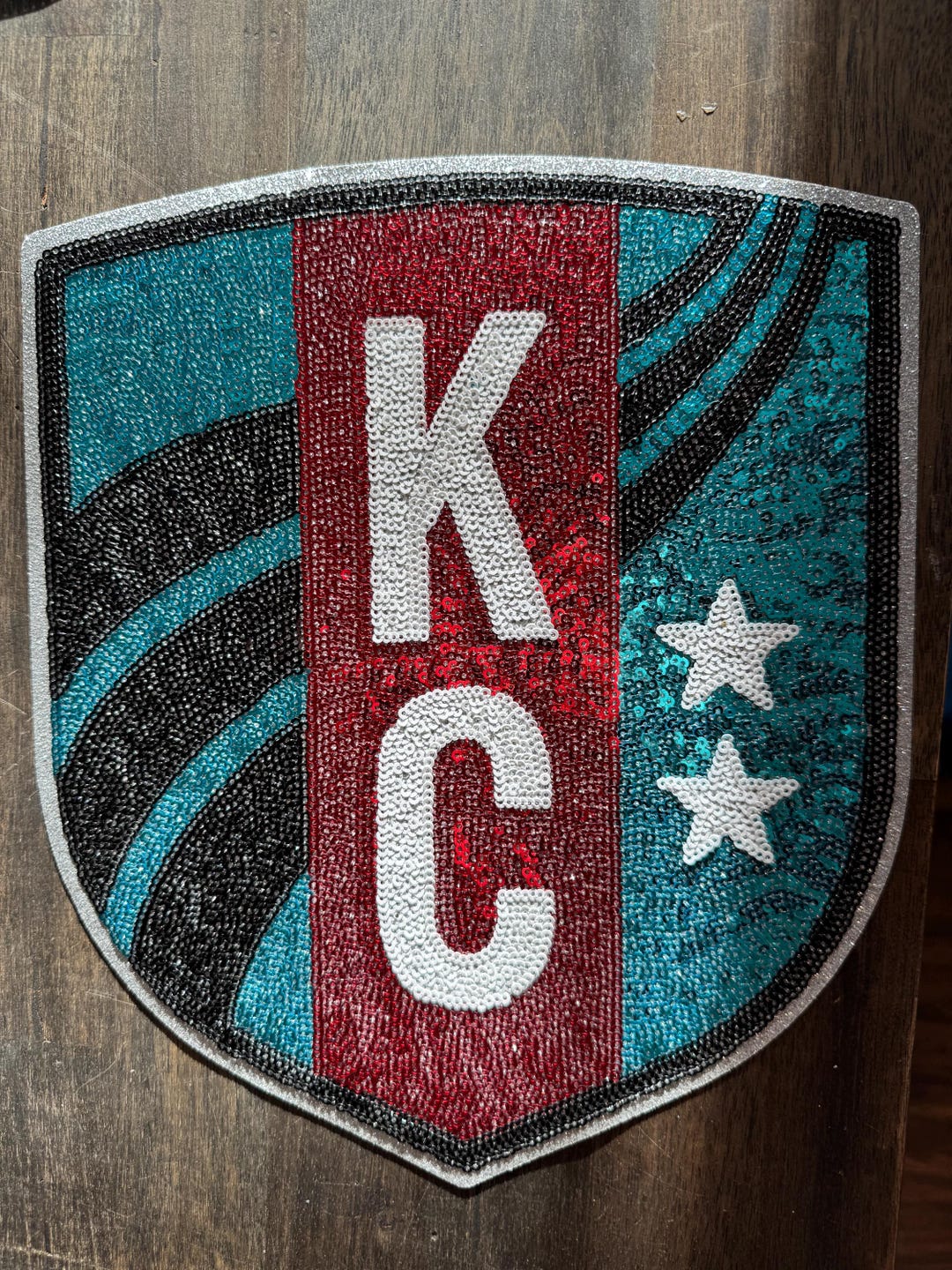 KC Shield Sequin Patch – Sparkly Game Day Appliqué, Red Turquoise ...