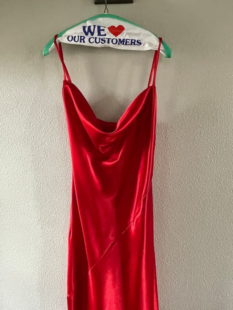 Authentic Y2K Prom Formal Red Satin Cowl Neck Maxi Bodycon Dress Size ...