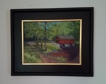 Red Covered Bridge ~ Original Oil Painting - Etsy
