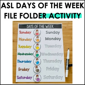 ASL Days of the Week Matching Activity, ASL Calendar File Folder ...