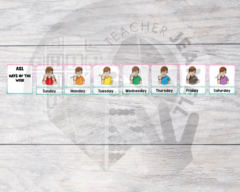 ASL Karte Tage der Woche, ASL druckbare, amerikanische Gebärdensprache ...