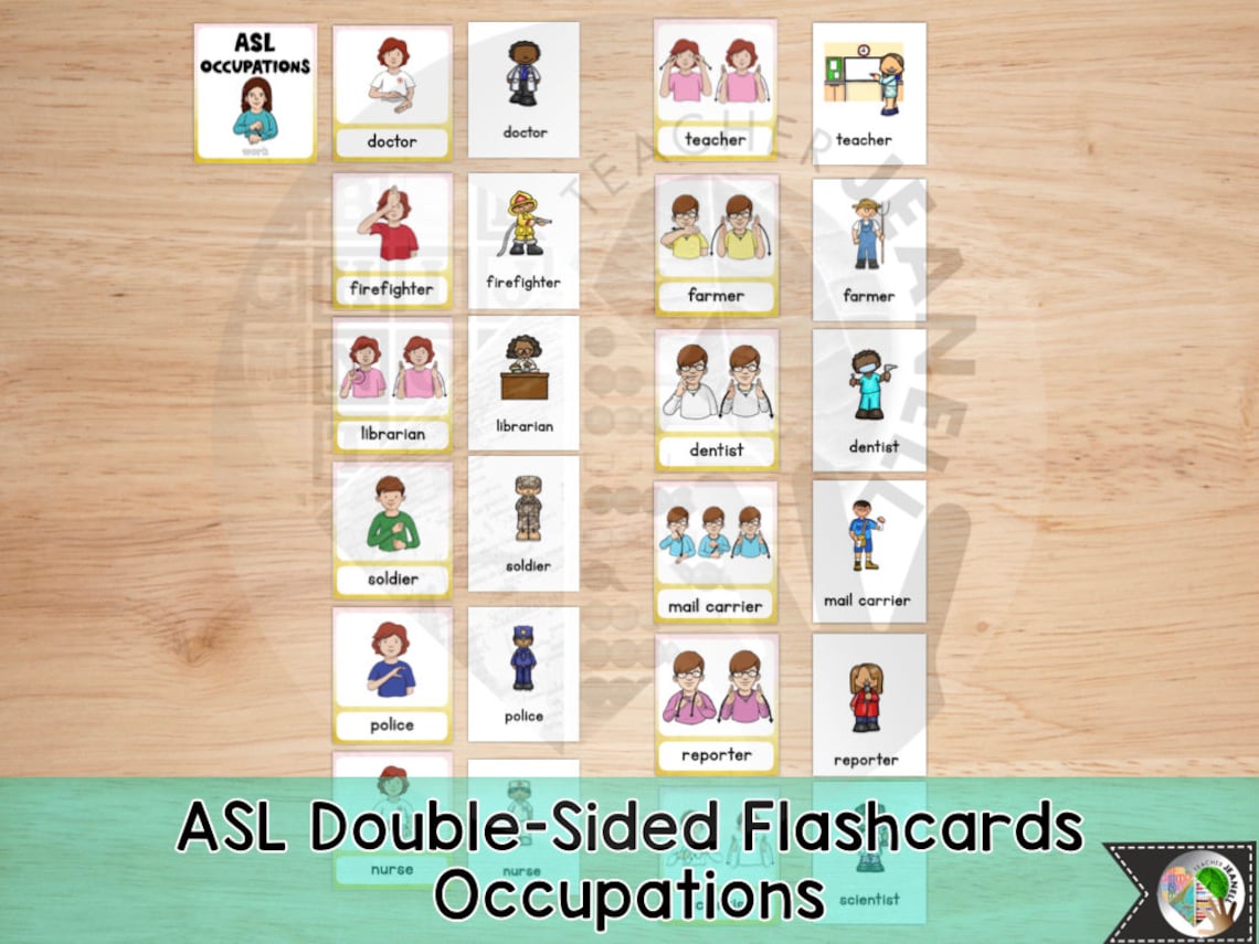 ASL Occupations Flash Cards American Sign Language ASL | Etsy