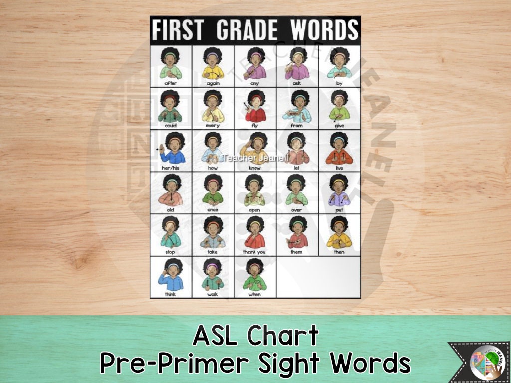 Buy ASL First Grade Sight Words Chart INSTANT DOWNLOAD American Online ...