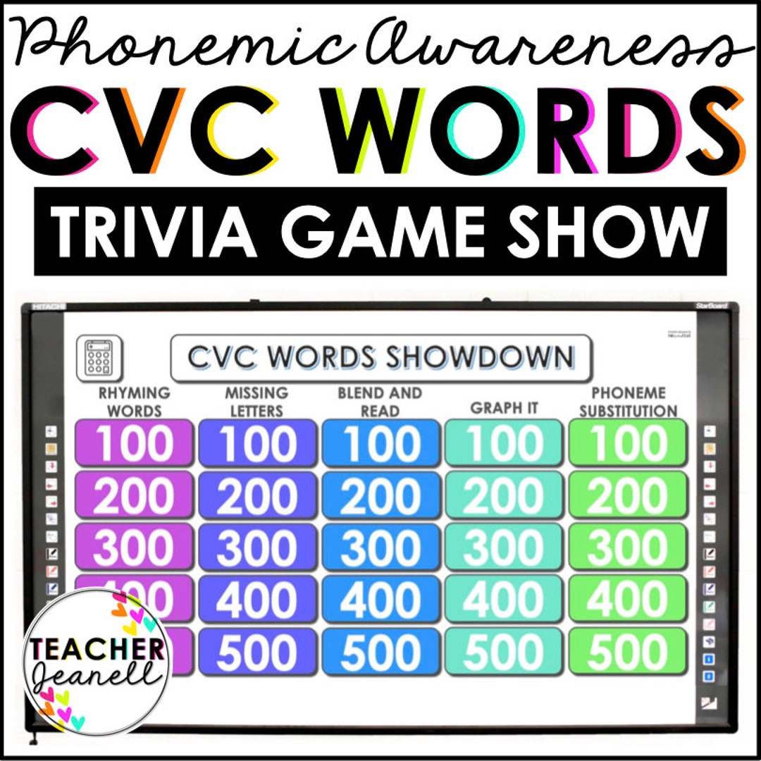 CVC Words Game Show, Phonemic Awareness Trivia, Jeopardy Game - Etsy