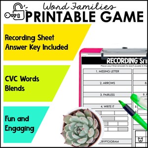 CVC Word Families Escape Room Printable, End of Year Phonics Review ...