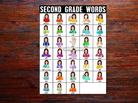 ASL Second Grade Sight Words Chart INSTANT DOWNLOAD | Etsy