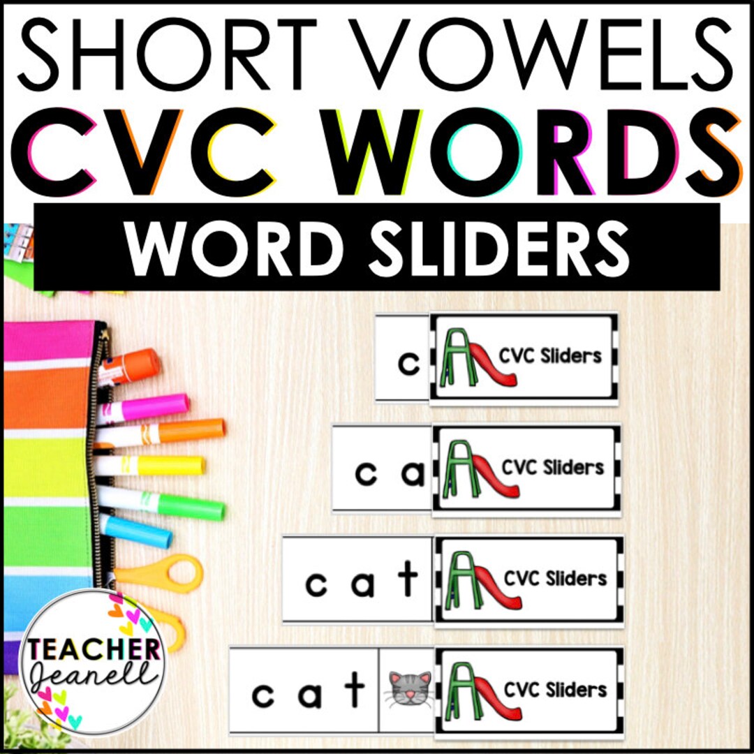 CVC Word Sliders: Short Vowels, Blending Cards (PDF) - Etsy