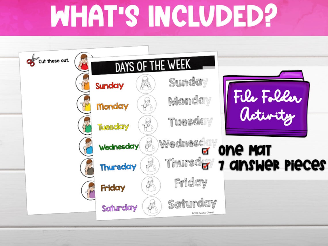 ASL Days of the Week Matching Activity ASL Calendar File - Etsy
