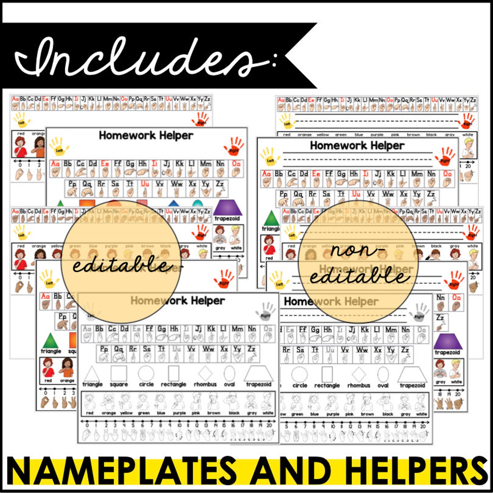 ASL & English Educational Desk Plates - Multifunctional Sign Language ...