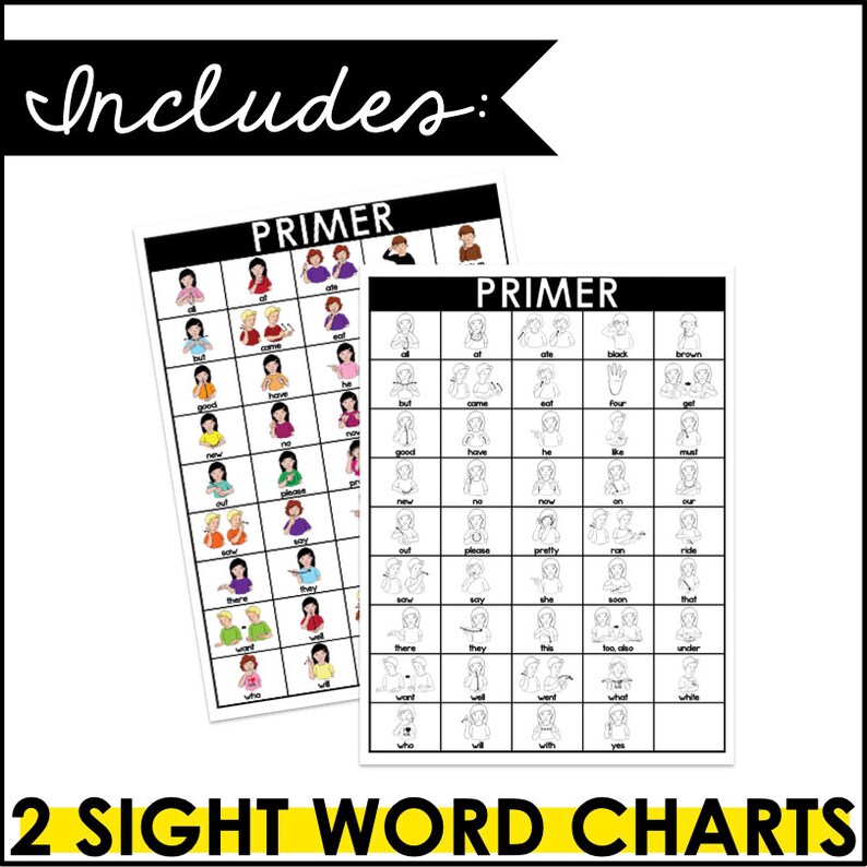 ASL Primer Sight Words Chart | Printable Sign Language Common Words ...