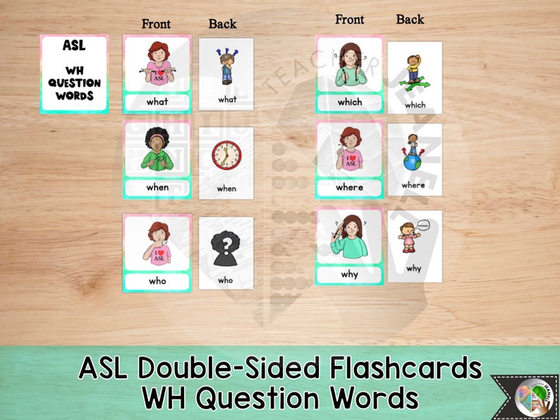 ASL Wh Question Words Flash Cards American Sign Language ASL - Etsy España