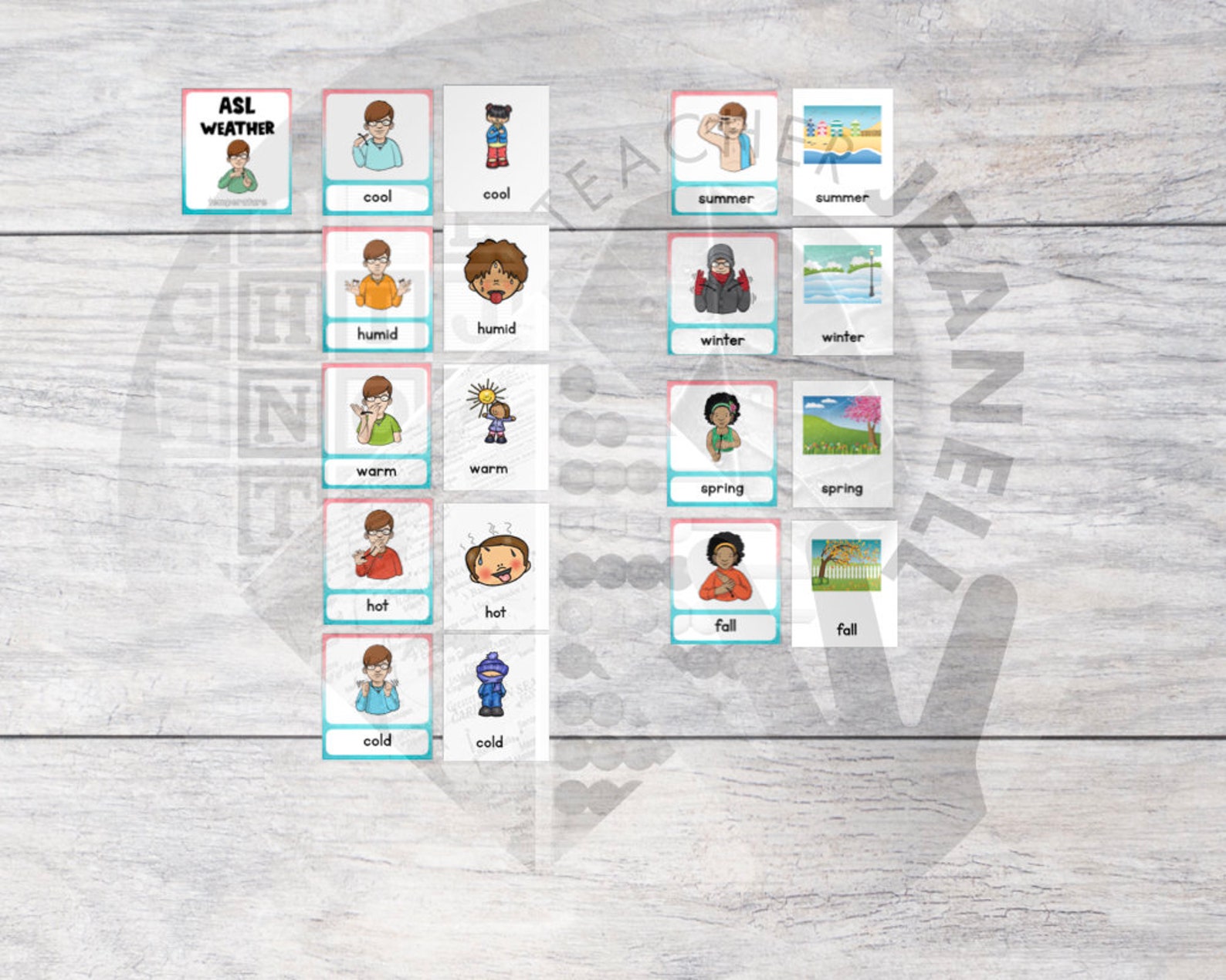 ASL Weather Words Flash Cards, American Sign Language, ASL Flashcards ...