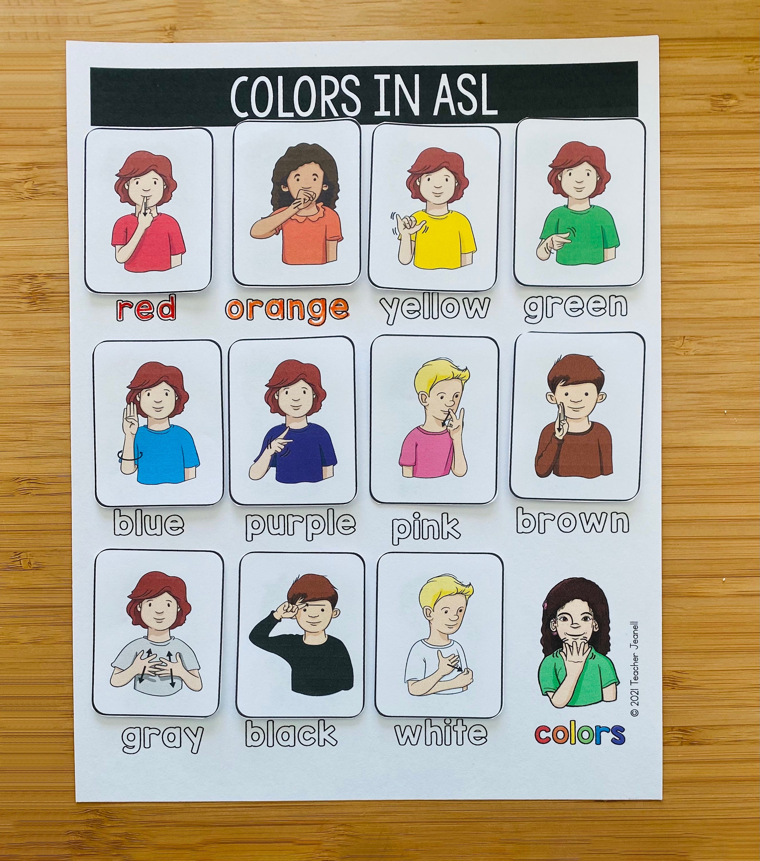 Asl Colors Sign ASL Colors Flashcards B/W & Color Boarders Classful