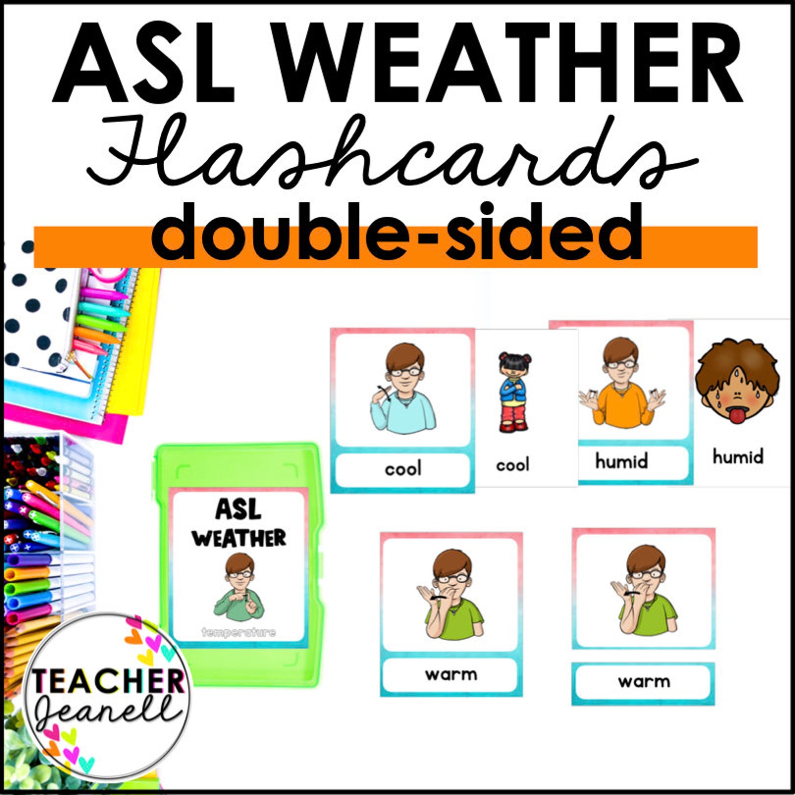 ASL Weather Words Flash Cards, American Sign Language, ASL Flashcards ...