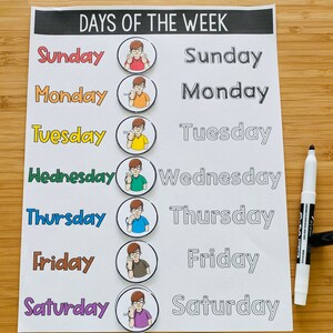 ASL Days of the Week Matching Activity, ASL Calendar File Folder ...