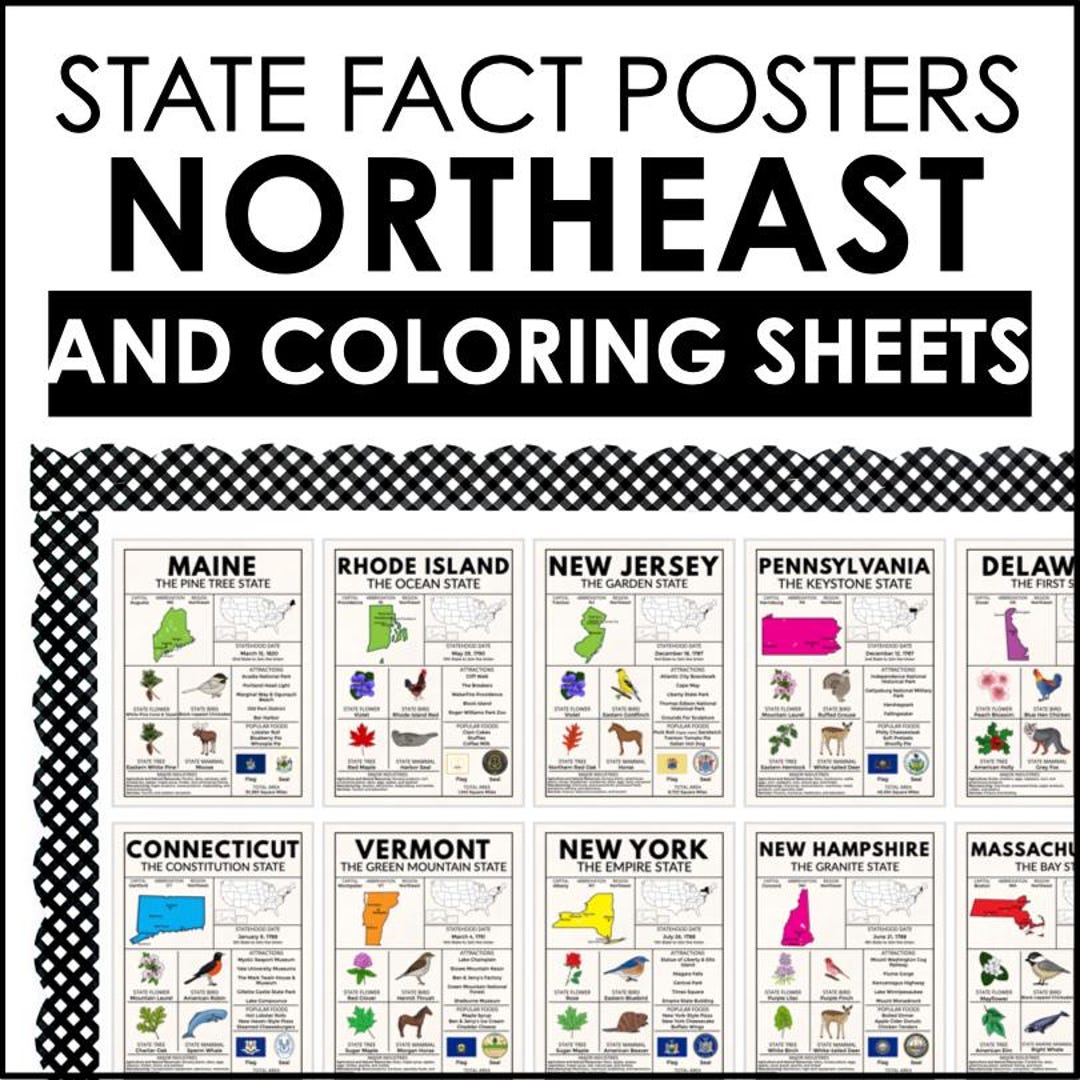 Northeast Region State Facts Posters | Northeast States Geography ...