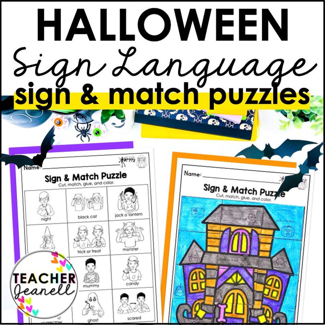 Halloween ASL Puzzle Set Sign Language Learning Game for Kids ...