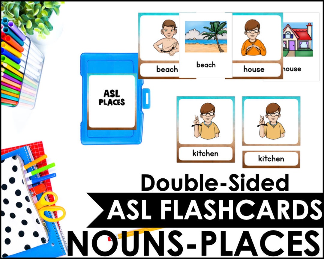 ASL Nouns Places Flash Cards American Sign Language ASL - Etsy