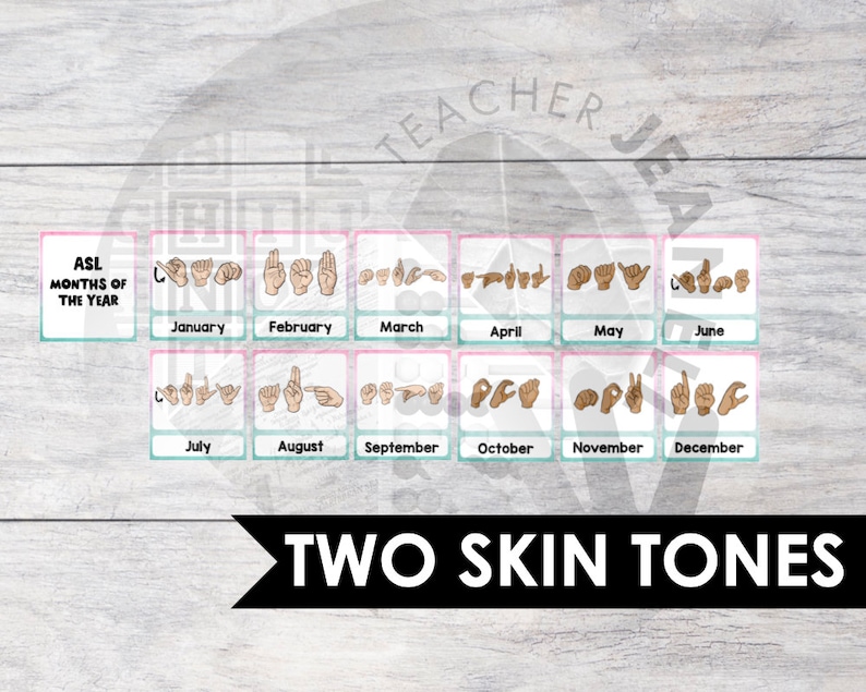 ASL Months of the Year Flashcards: Two Skin Tones (PDF) - Etsy