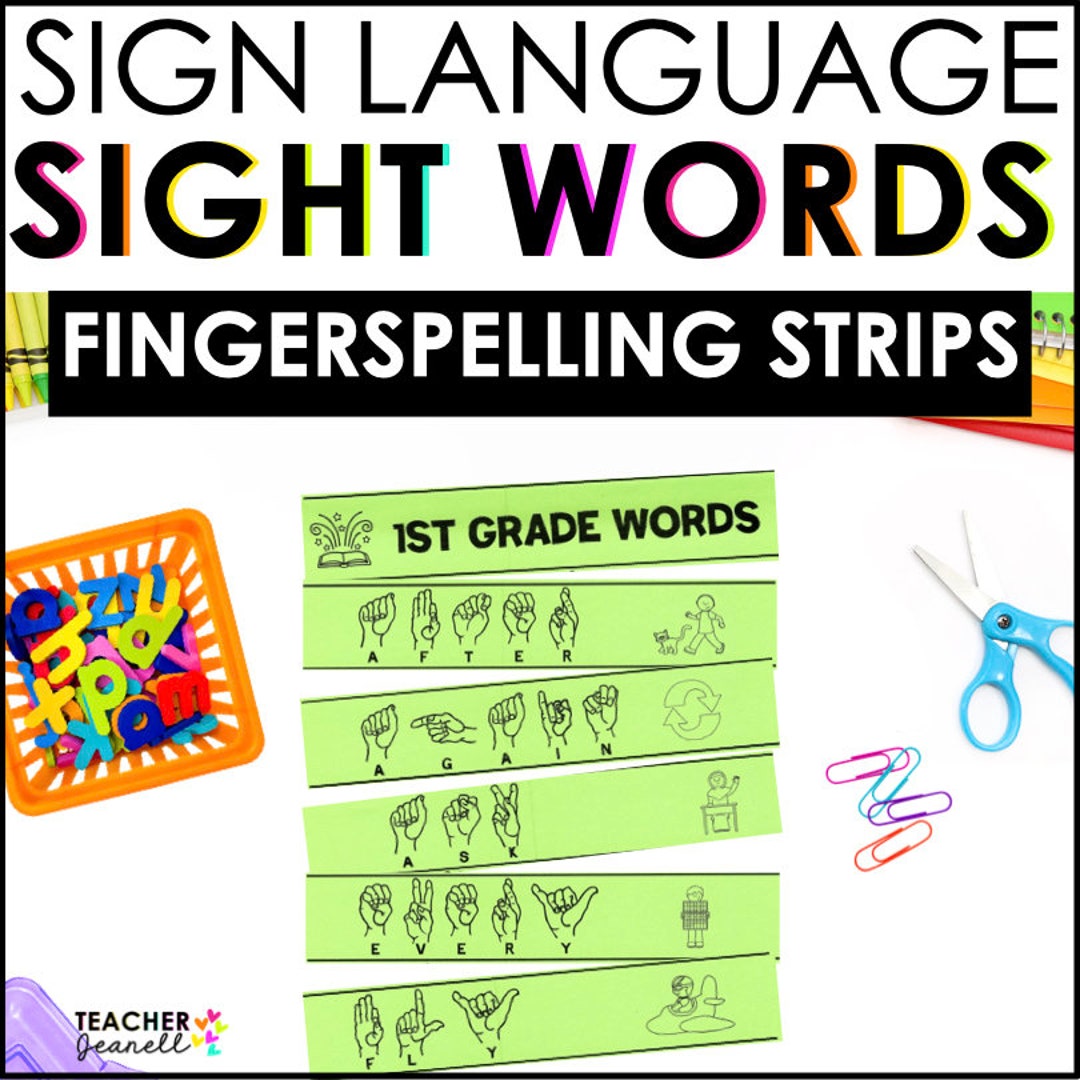 ASL American Sign Language Fingerspelling Sight Word Strips, First ...