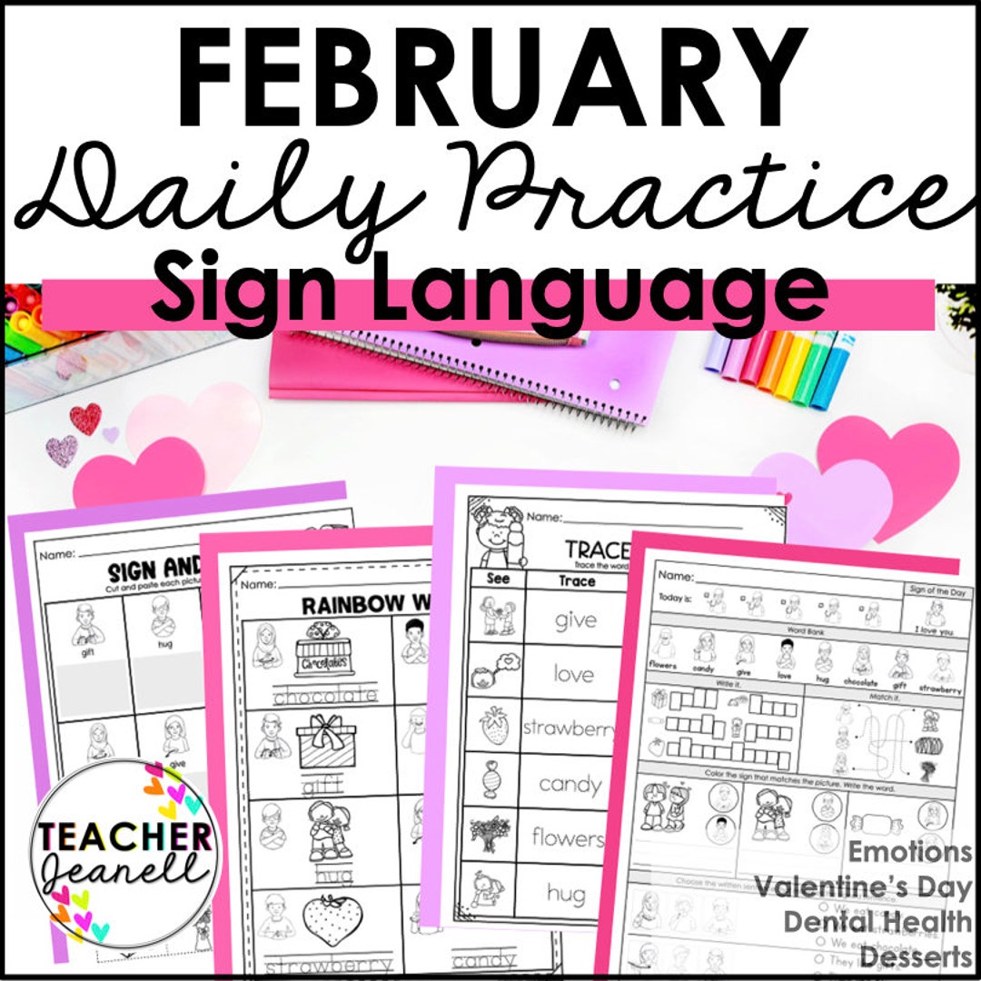 ASL February Morning Work, ASL Valentine's Day, ASL Printables, Sign ...