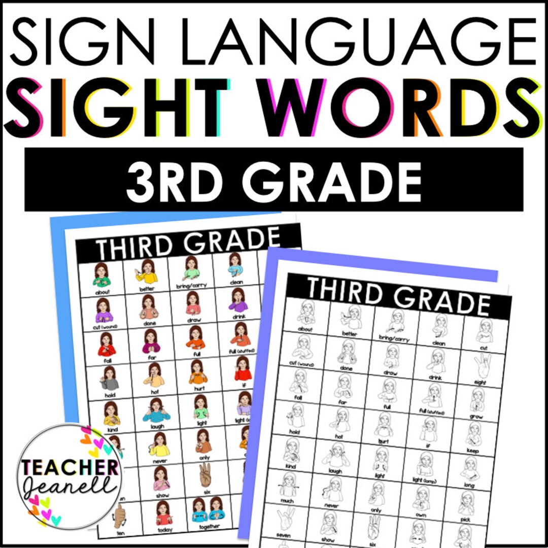 ASL Third Grade Sight Words Chart, American Sign Language Educational ...