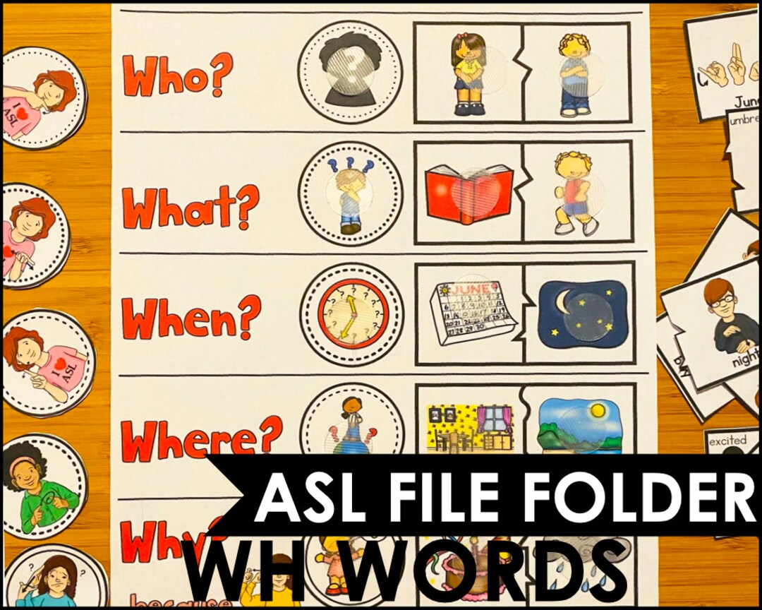 ASL WH Question Words Matching Activity, ASL File Folder Activity, Busy ...