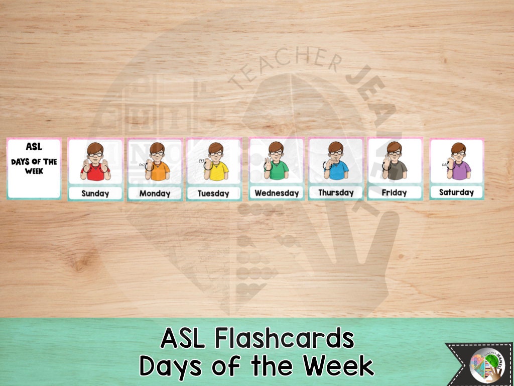 ASL Days of the Week Flashcards ASL Printable American Sign - Etsy Israel