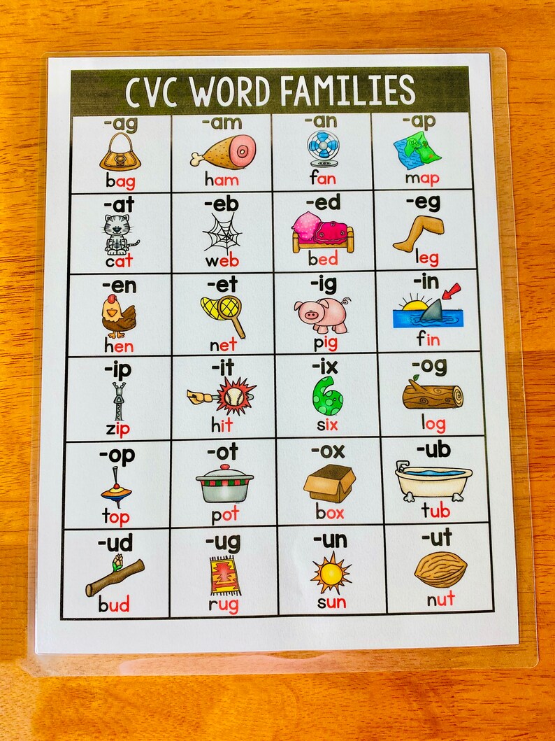 Word Families Matching Activity CVC Words Chart Busy Book Etsy